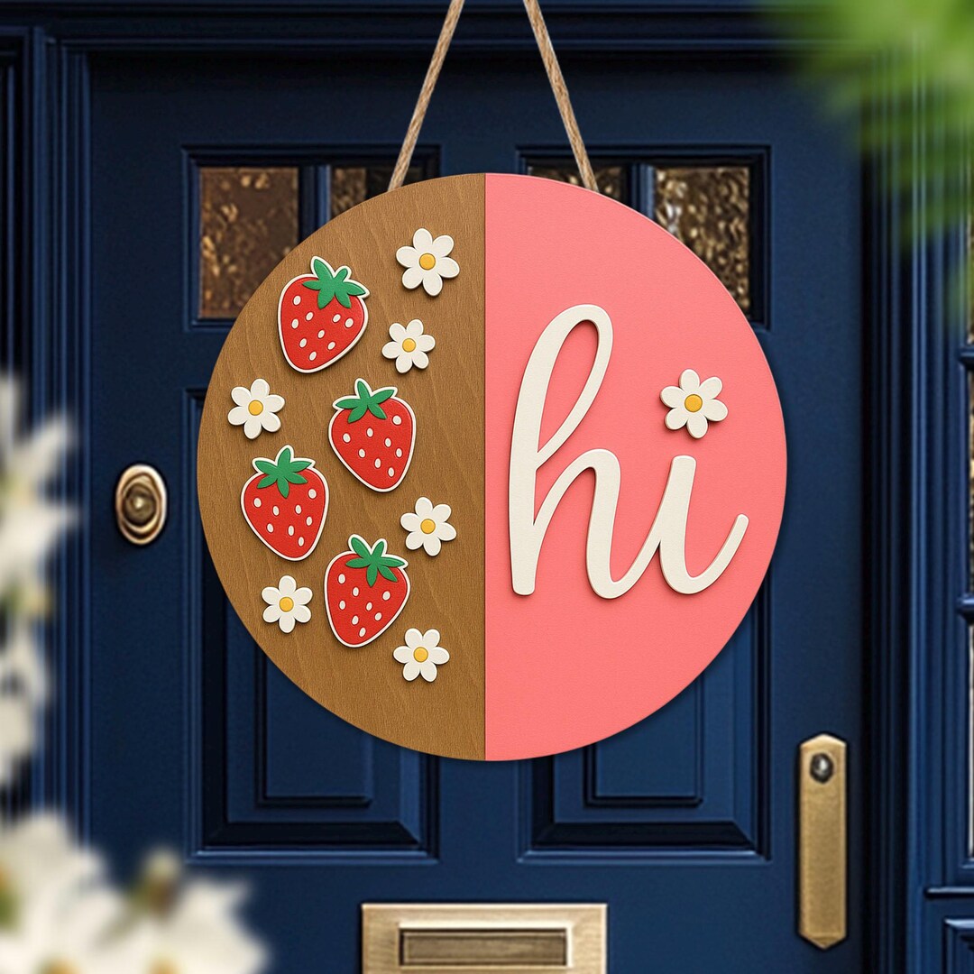Charming Strawberry Door Hanger – Cute ‘hi’ Greeting Sign With Floral ...