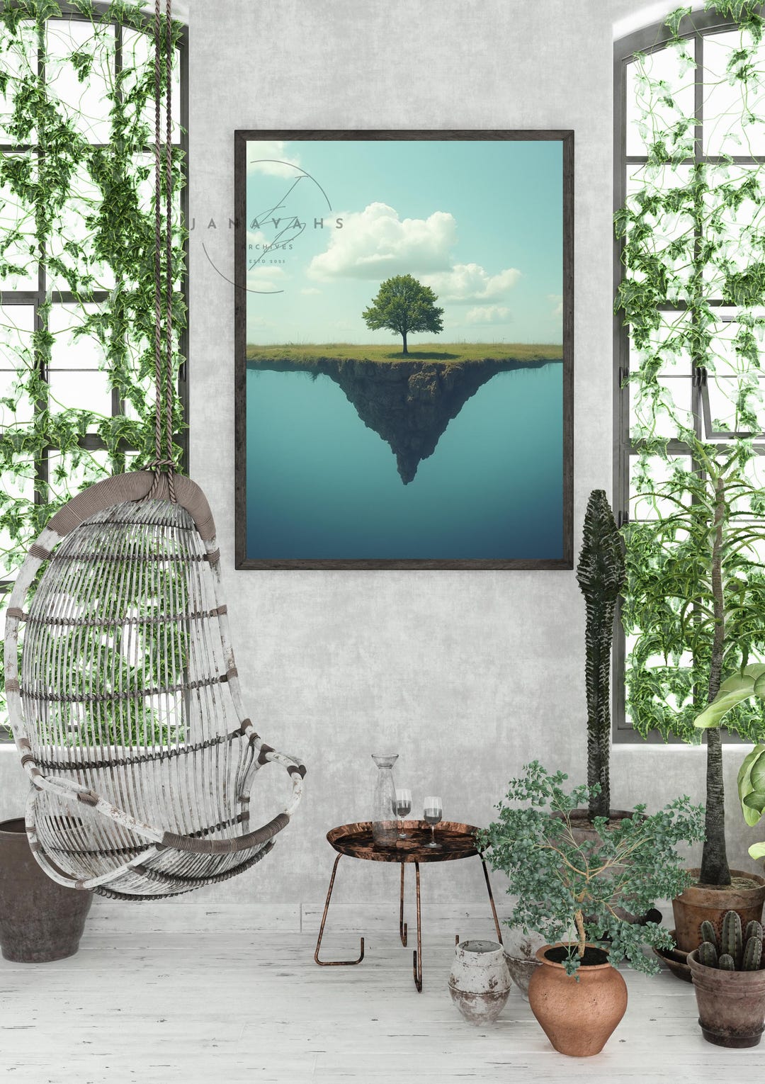 Floating Island Tree Wall Art, Surreal Nature Landscape Printable ...