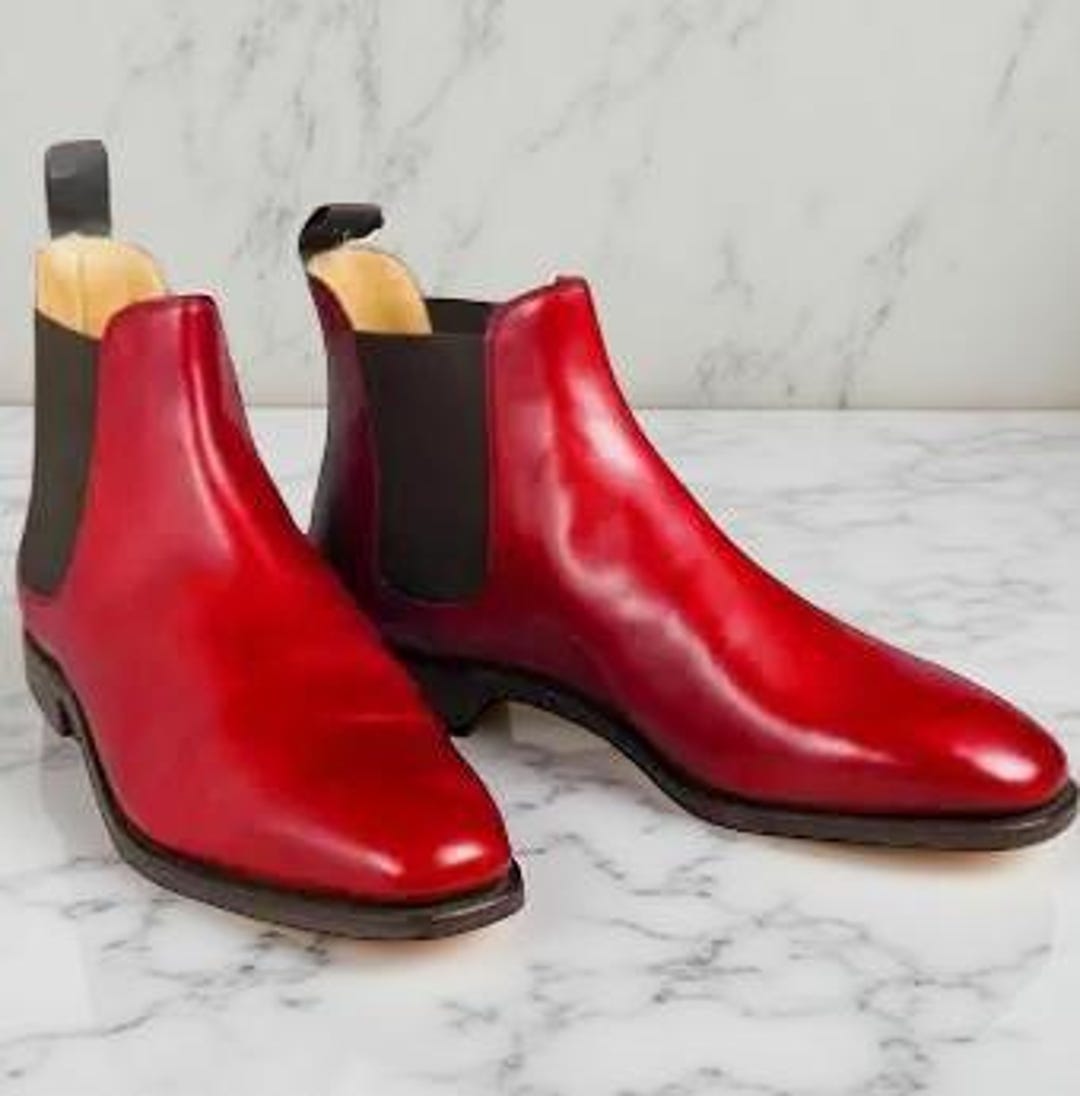 Handmade Men Red Leather Chelsea Boots, Red Ankle Boots, Classy Boots ...