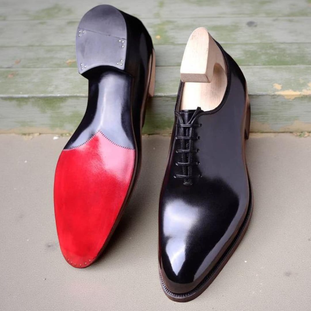 Luxury Red Bottom Black Oxford Shoes, Handmade Leather Dress & Formal ...