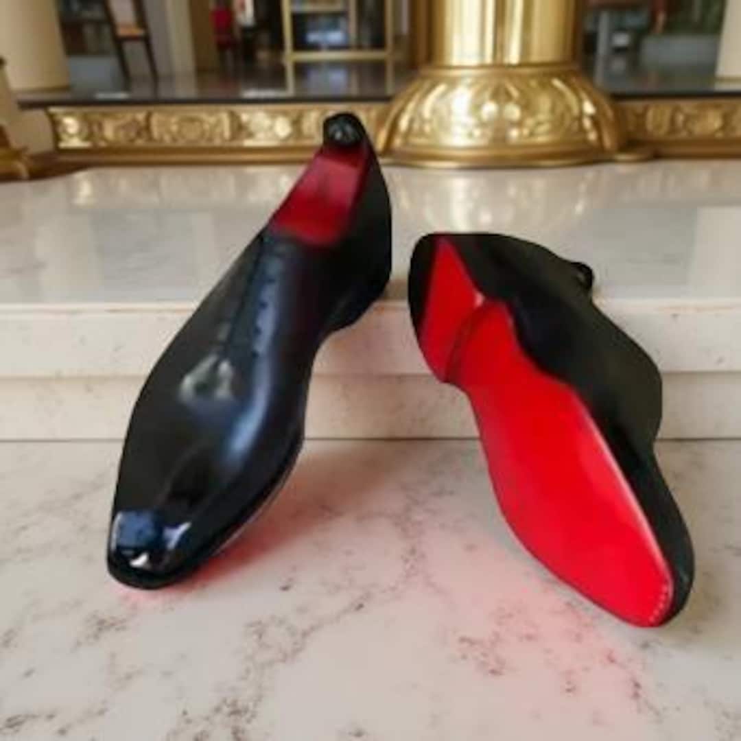 Men's Custom Made Pure Black Calf Leather Red Sole Shoes, Oxford Whole ...