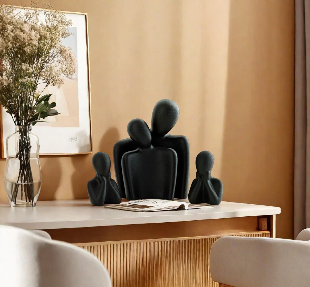 Hugging Couple Statue Happy Family Modern Home Ceramic Figurine ...