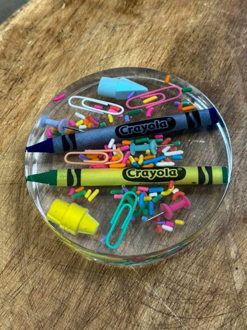 Handmade Epoxy Resin Teacher Coasters: Crayon School Supplies - Etsy