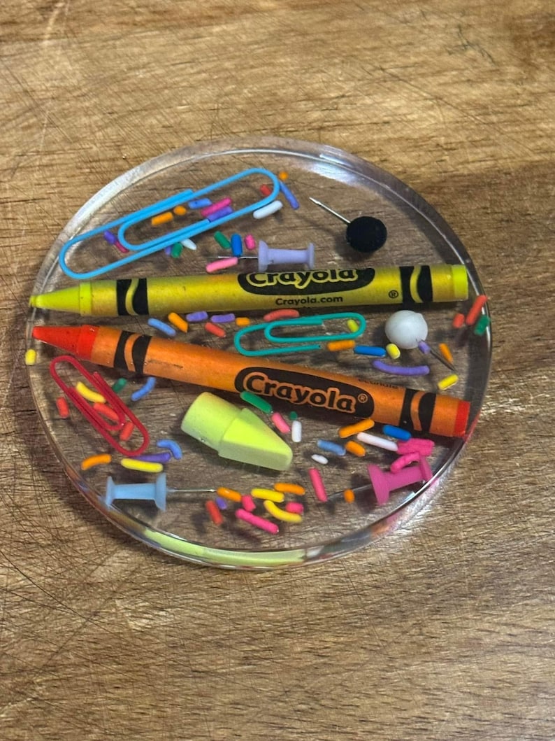 Handmade Epoxy Resin Teacher Coasters: Crayon School Supplies - Etsy