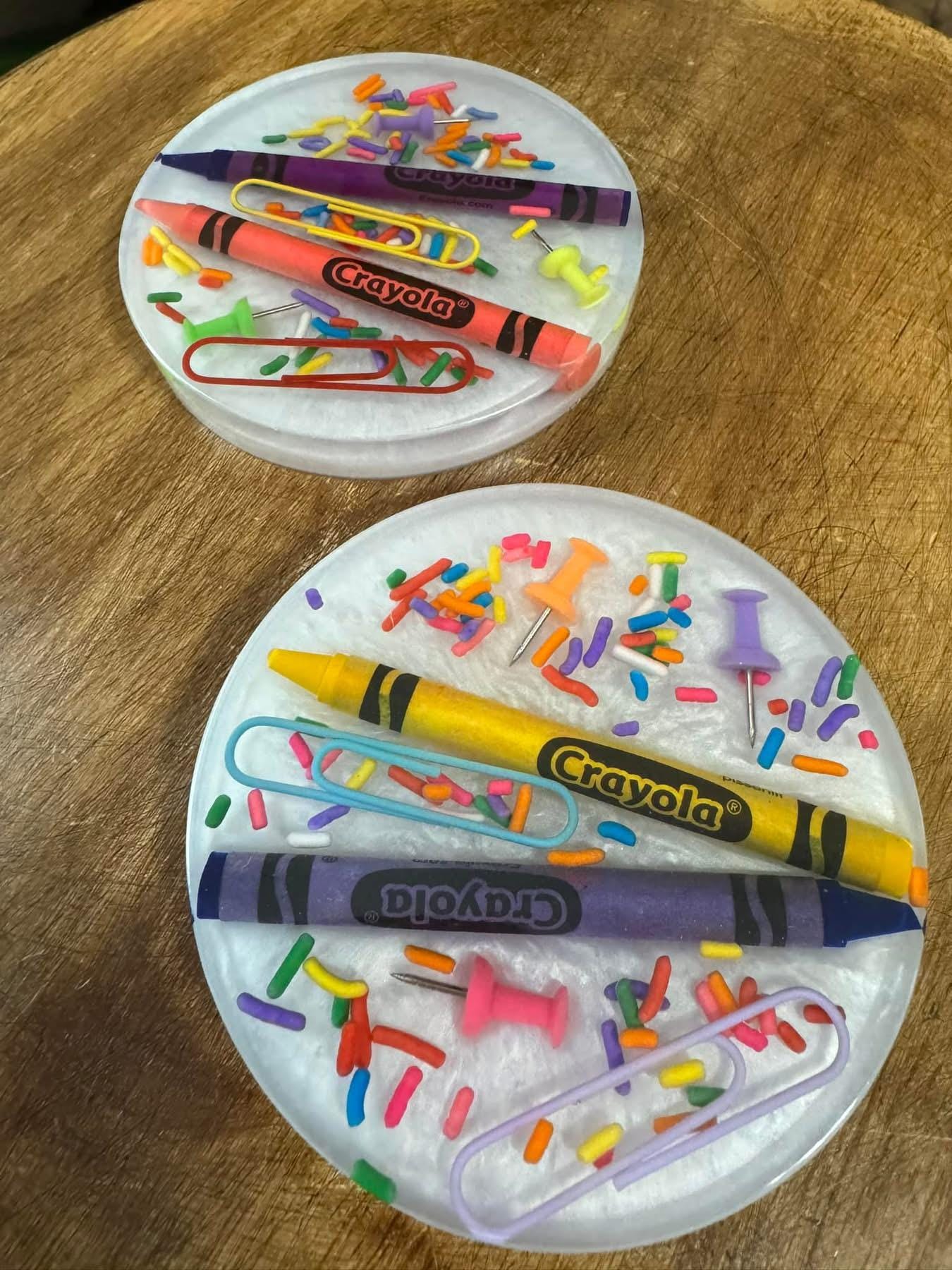 Handmade Epoxy Resin Teacher Coasters: Crayon School Supplies - Etsy