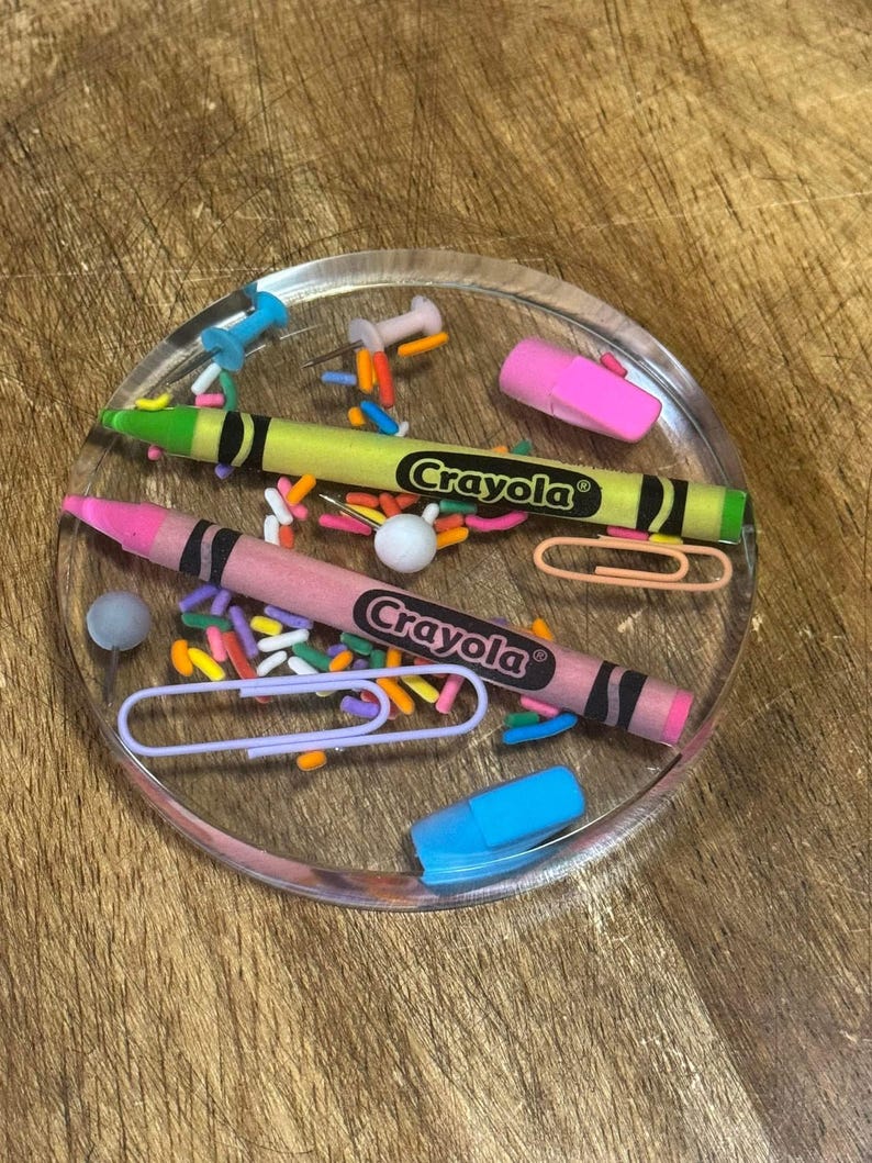 Handmade Epoxy Resin Teacher Coasters: Crayon School Supplies - Etsy