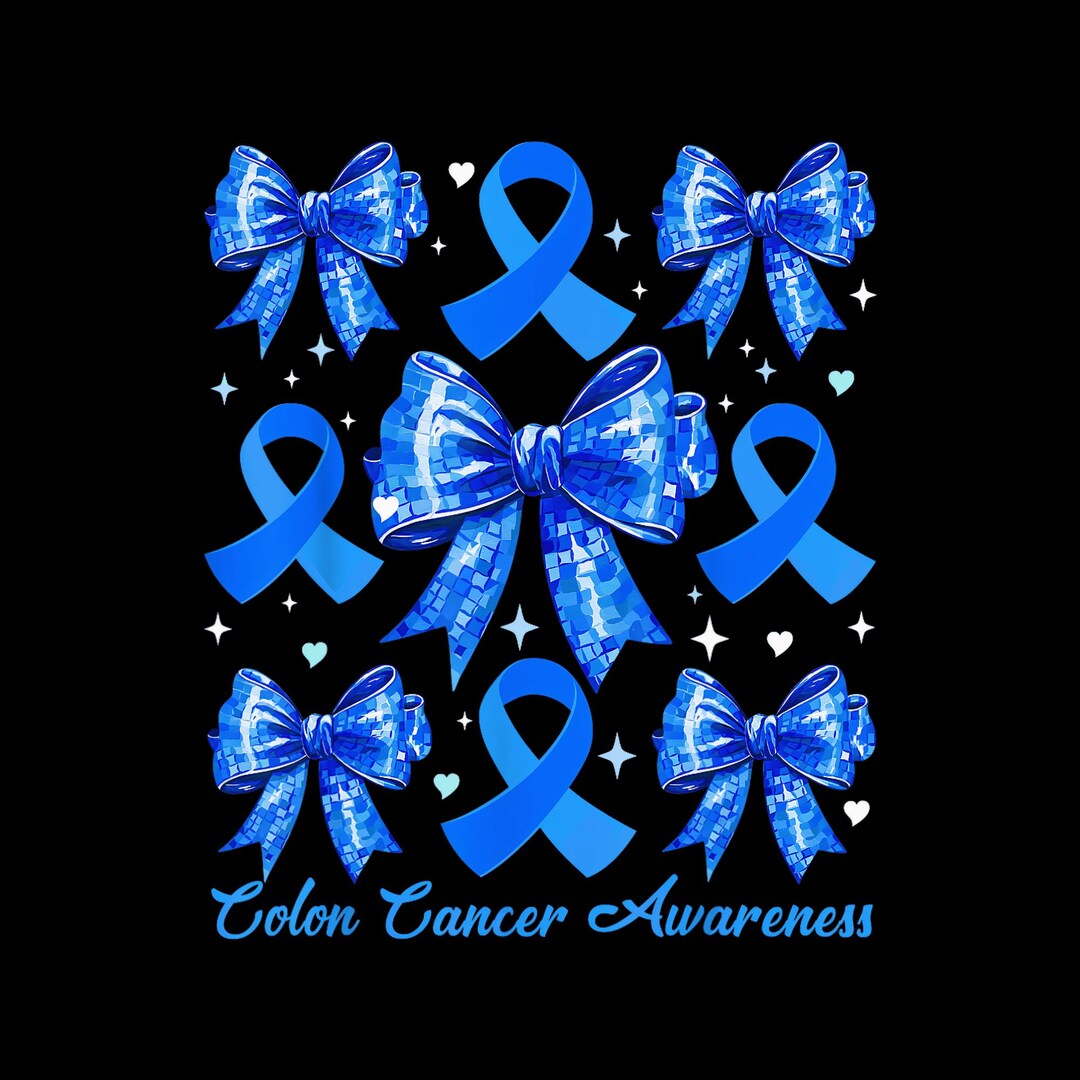 Retro Coquette Bow Blue Ribbon Colon Cancer Awareness Woman T-shirt ...