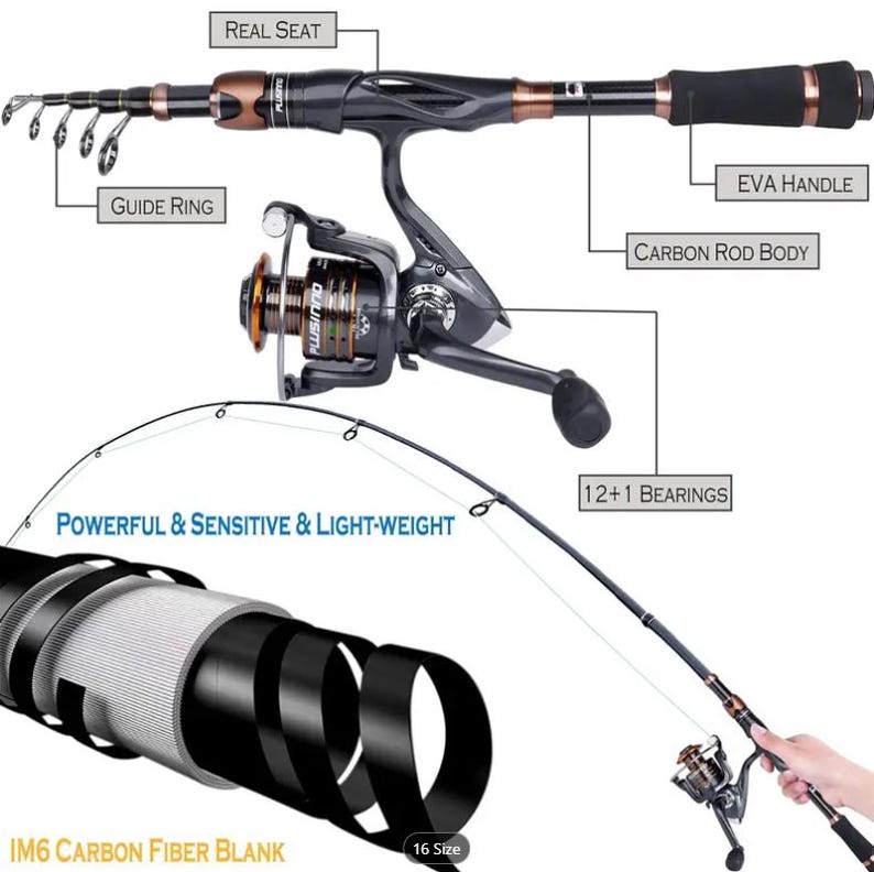 PLUSINNO Fishing Rod Reel Combo: Carbon Matrix Telescopic Pole - Etsy