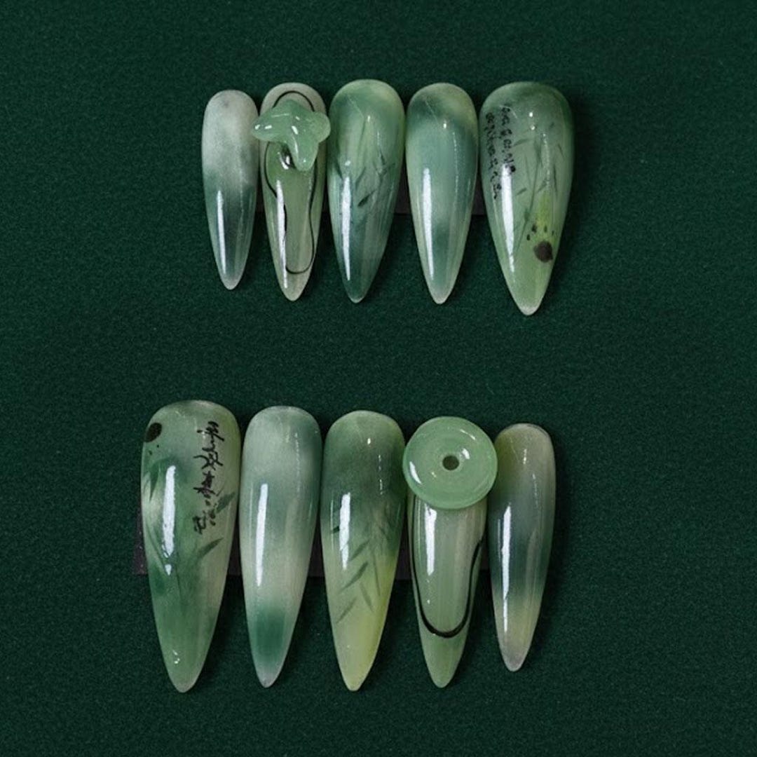 Handmade Jade Art Press on Nails | Chinese Calligraphy, Bamboo & Jade ...