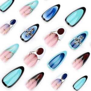 Handmade Y2K Cross Press on Nails | Chrome Gothic Nail Art | Gradient ...