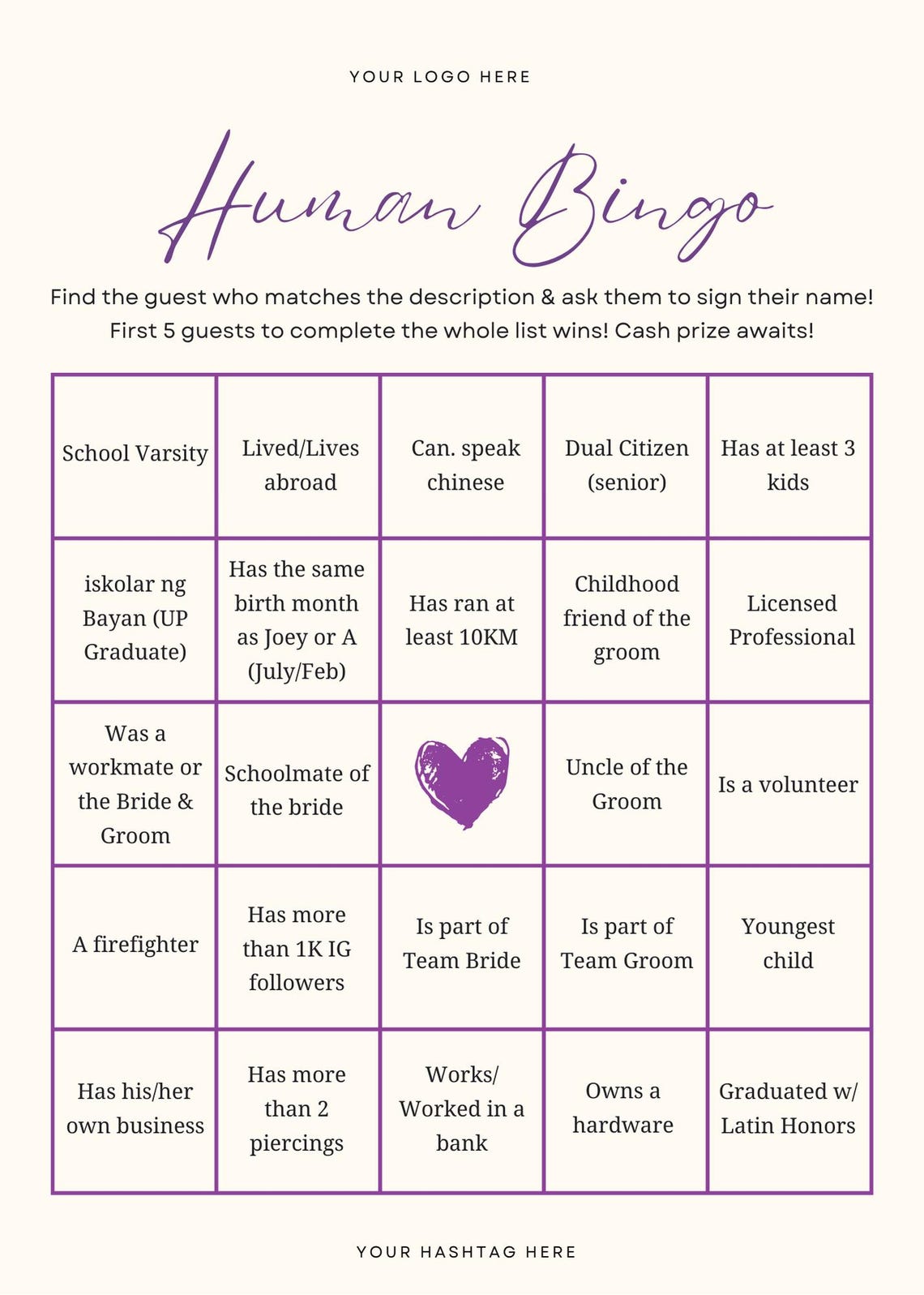 Editable Human Bingo Game Template - Fun Icebreaker Activity for ...