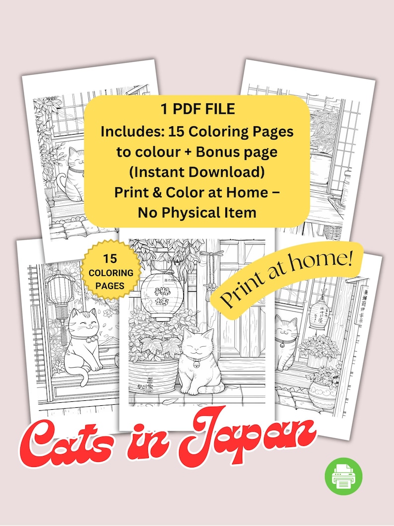 Cats in Japan Coloring Pages: Japanese Illustrations (digital Download ...