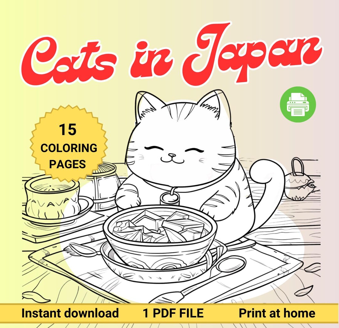 Cats in Japan Coloring Pages: Japanese Illustrations (digital Download ...