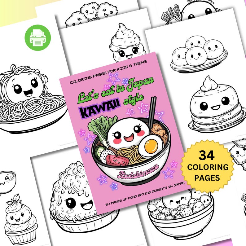 Kawaii Japanese Food Coloring Pages 34 Printable Sheets, Sushi, Ramen ...