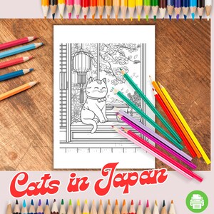 Cats in Japan Coloring Pages: Japanese Illustrations (digital Download ...
