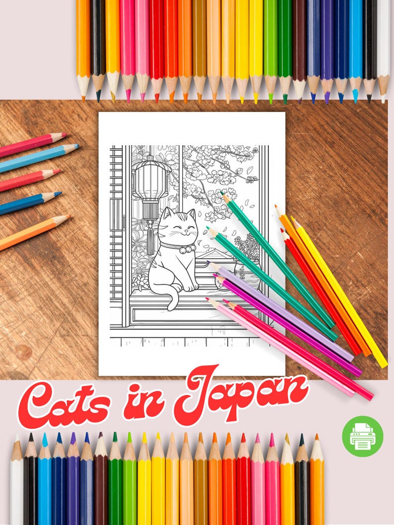 Cats in Japan Coloring Pages: Japanese Illustrations (digital Download ...