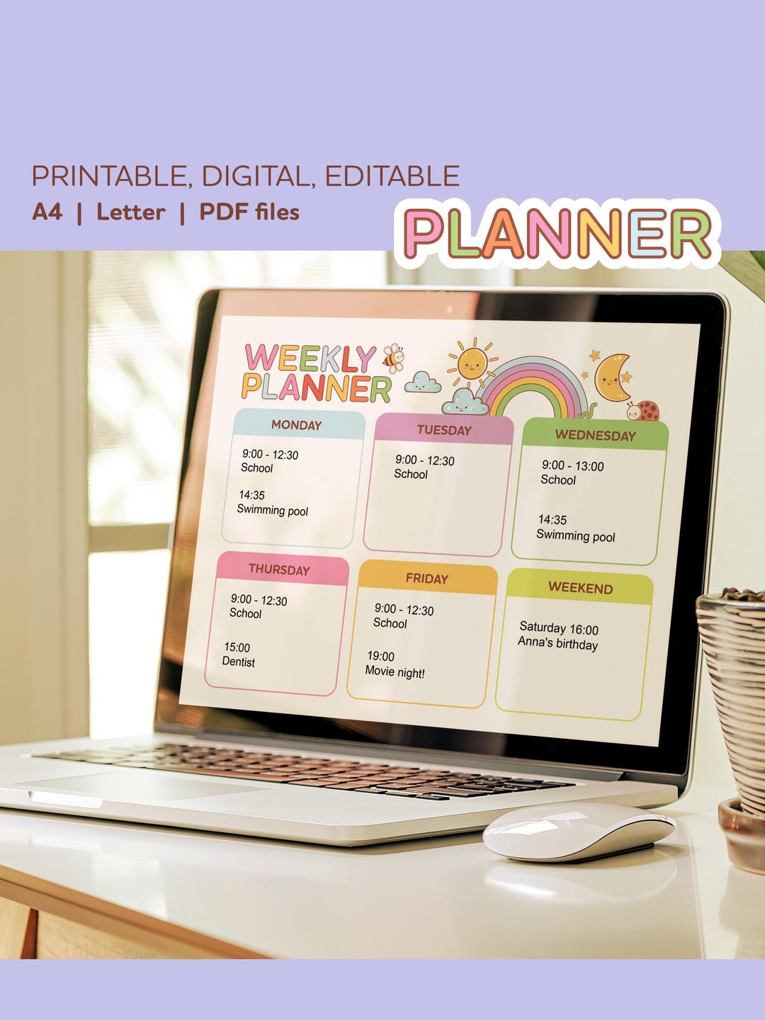 Editable Weekly Planner for Kids, Toddler Homeschool Schedule, Digital ...