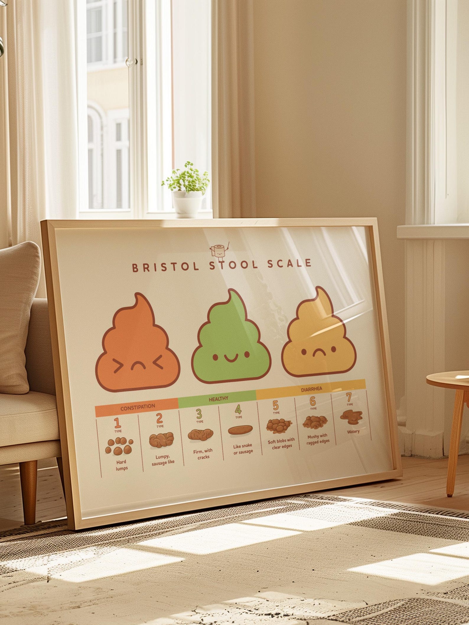 Bristol Stool Scale Poster, Medical Human Anatomy Wall Art, Funny Poop ...