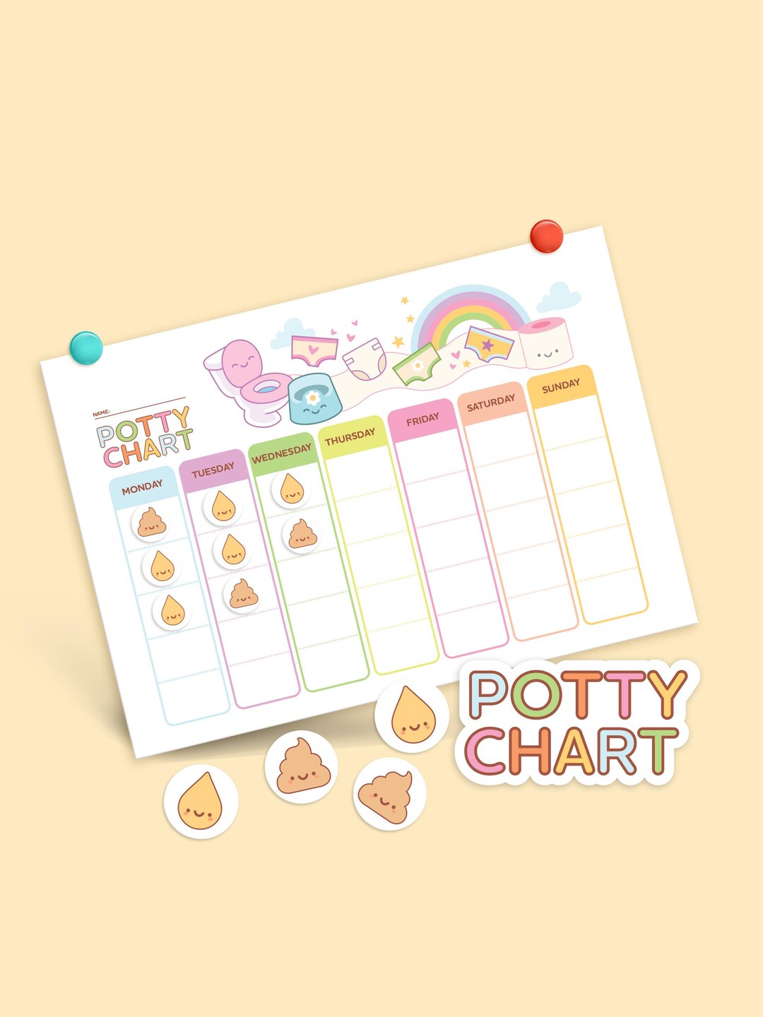 Potty Training Chart Printable for Kids, Reward Sticker System, Toddler ...