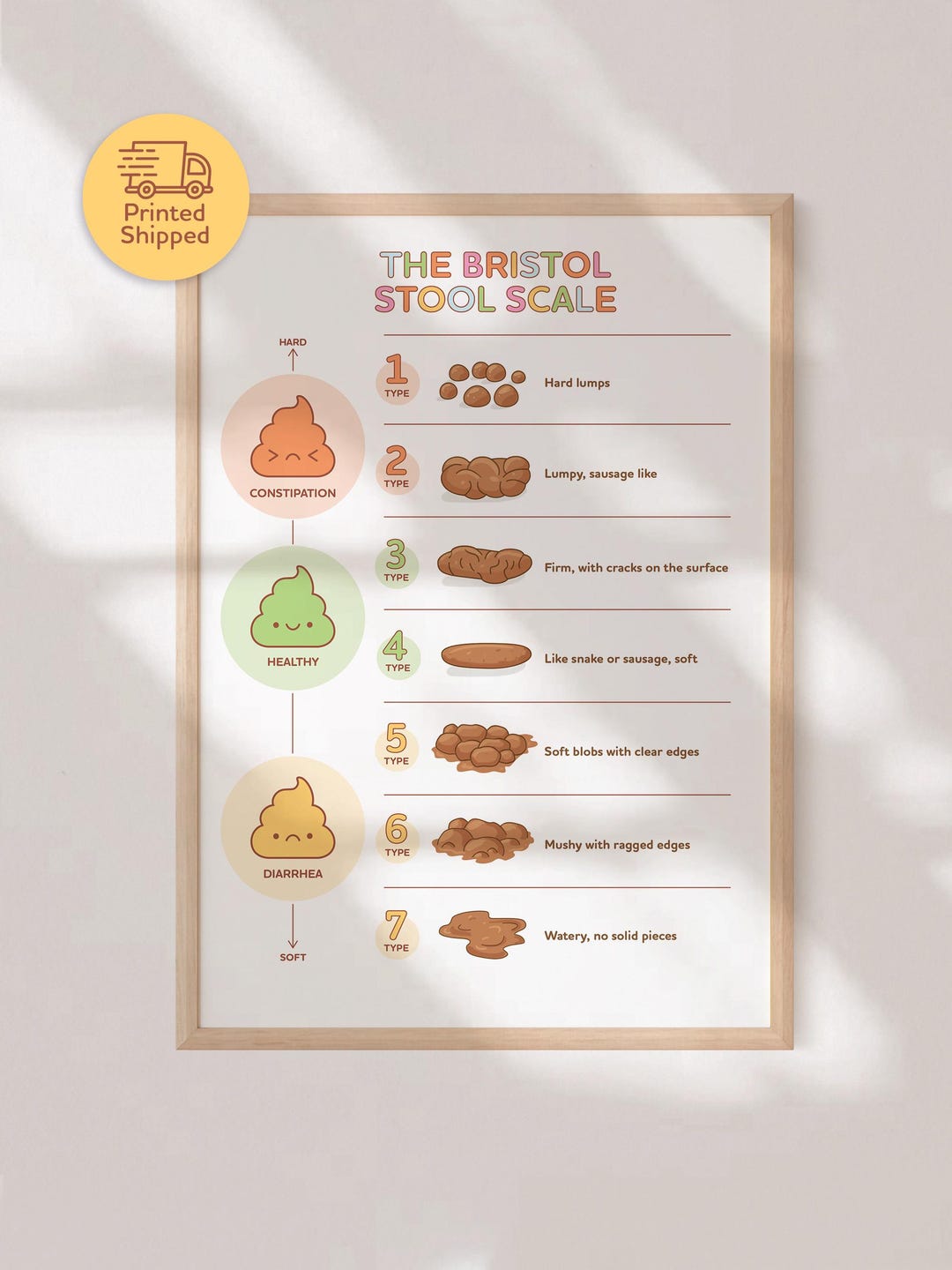 Bristol Stool Scale Poster, Medical Human Anatomy Wall Art, Funny Poop ...