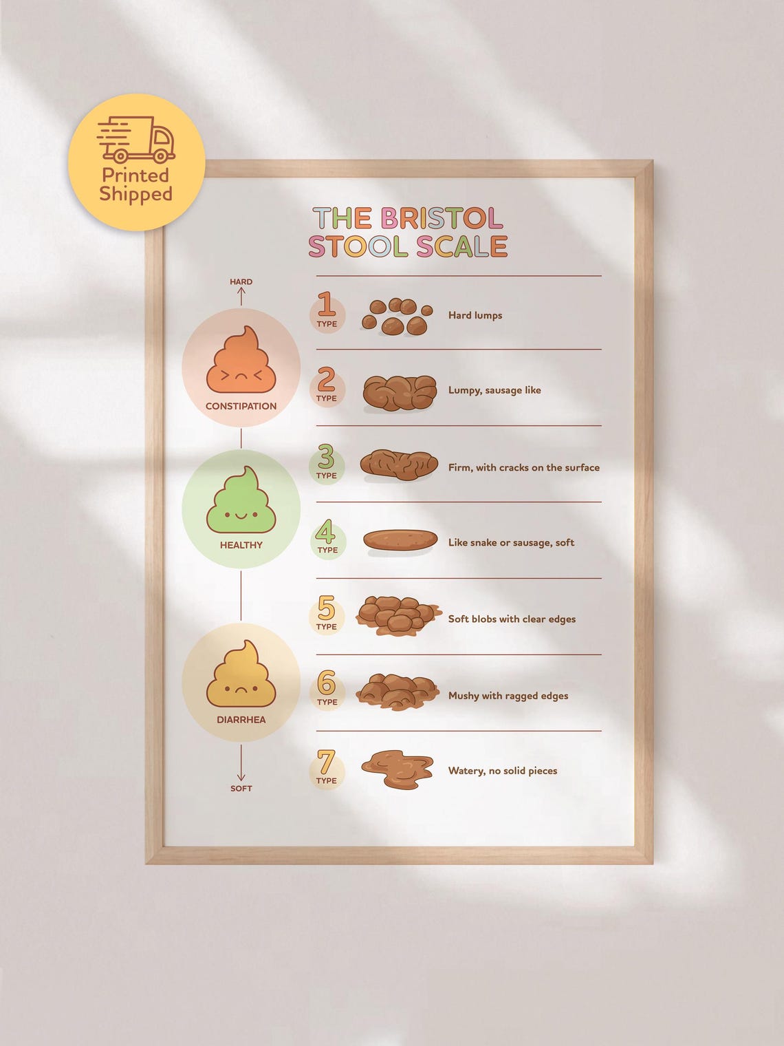 Bristol Stool Scale Poster, Medical Human Anatomy Wall Art, Funny Poop ...