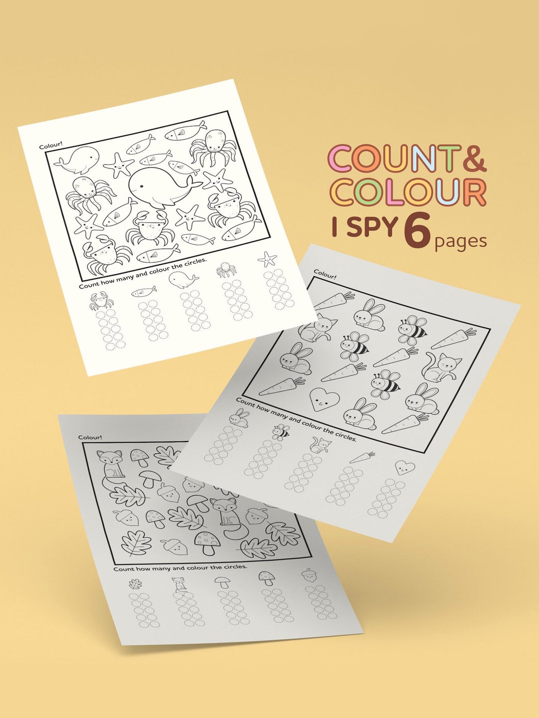 I Spy Count and Colour Pages, Kawaii Colouring Game, Preschool Counting ...