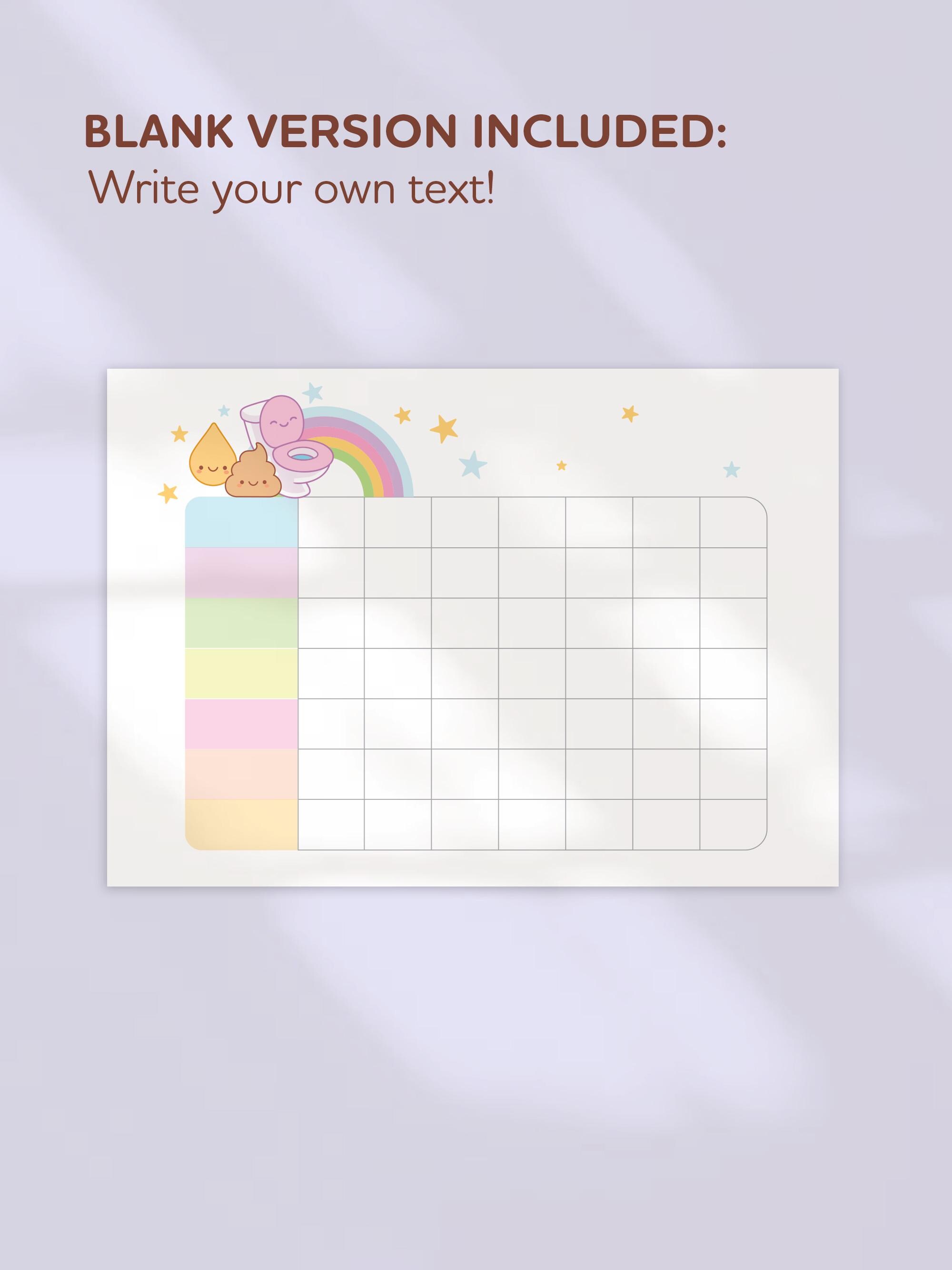 Toilet Training Chart Printable for Kids, Reward Sticker System ...
