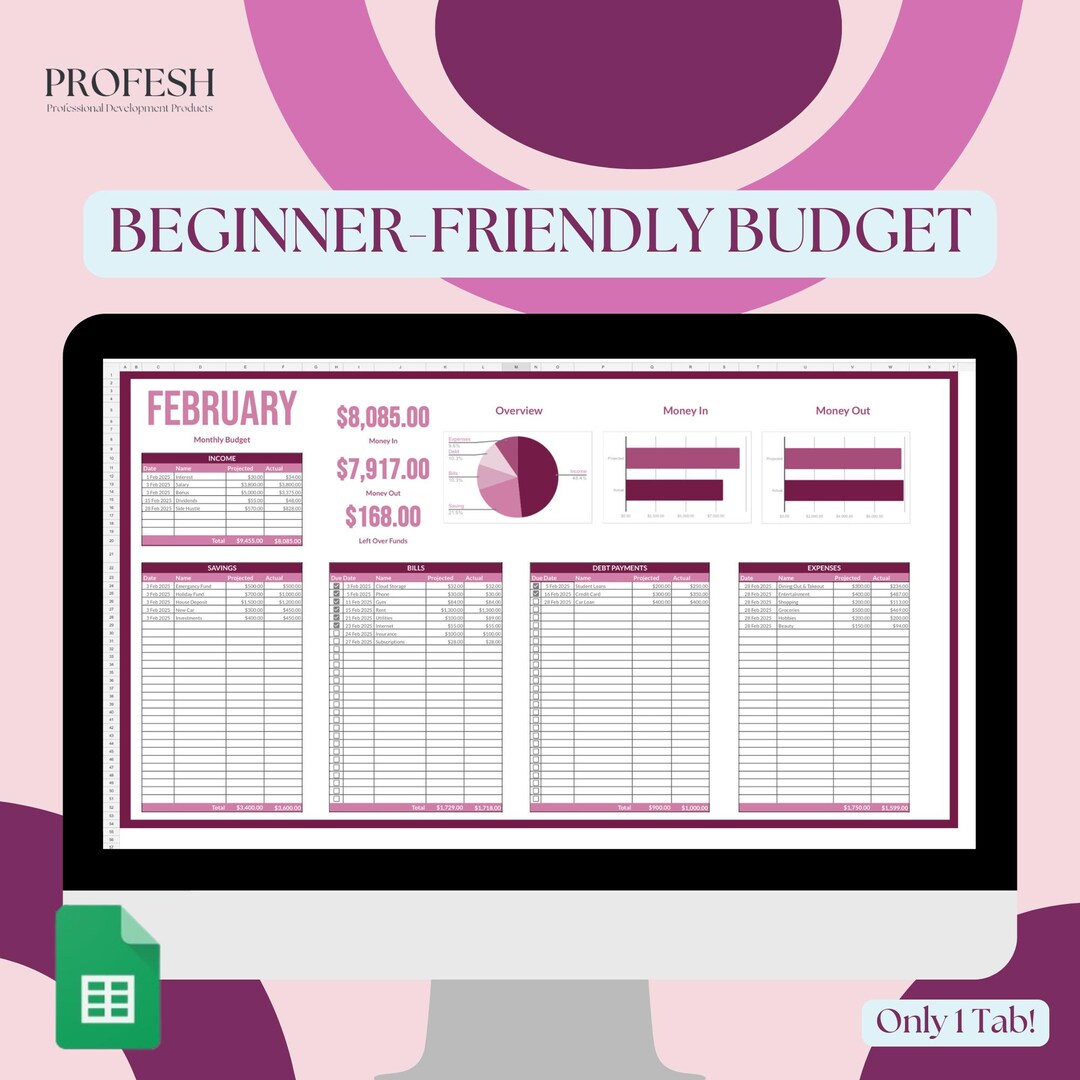 2025 Simple Monthly Budget, Yearly Financial Planner, Google Sheets ...