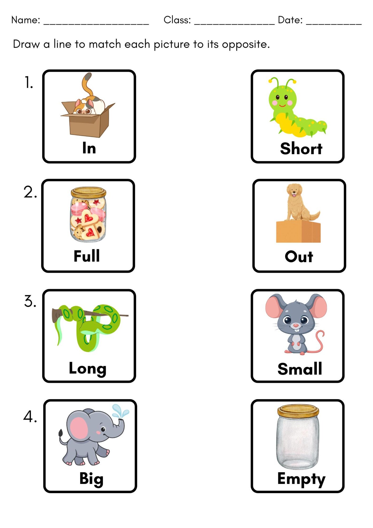 Opposite Worksheet for Kindergarten for Preschooler Printable Colorful ...