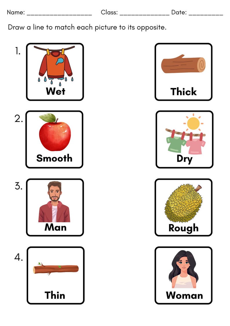 Opposite Worksheet for Kindergarten for Preschooler Printable Colorful ...