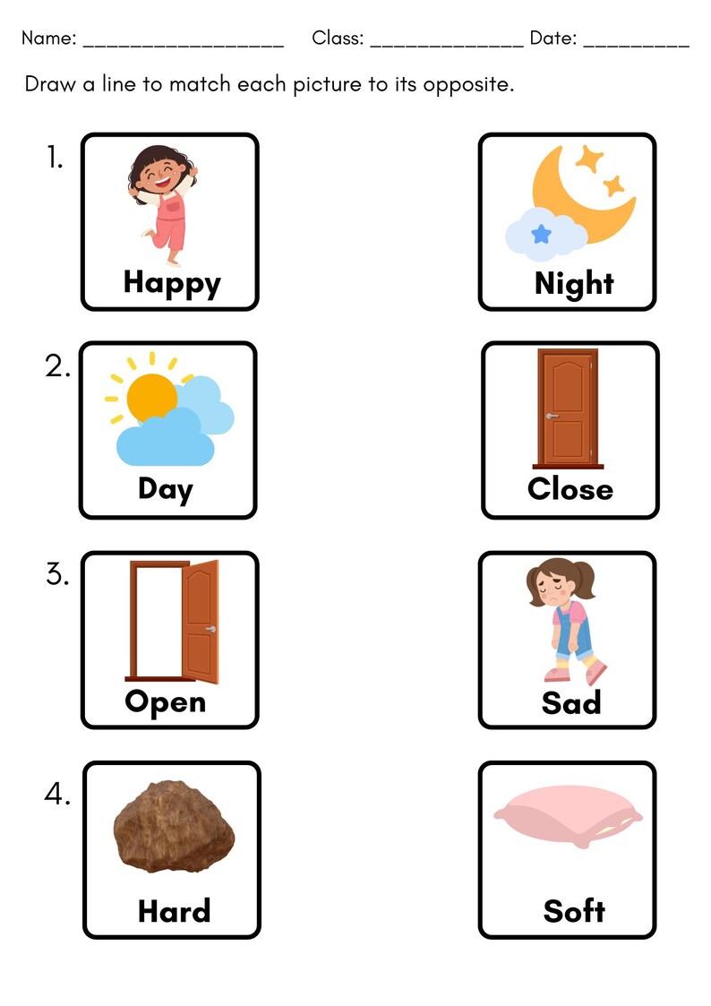 Opposite Worksheet for Kindergarten for Preschooler Printable Colorful ...