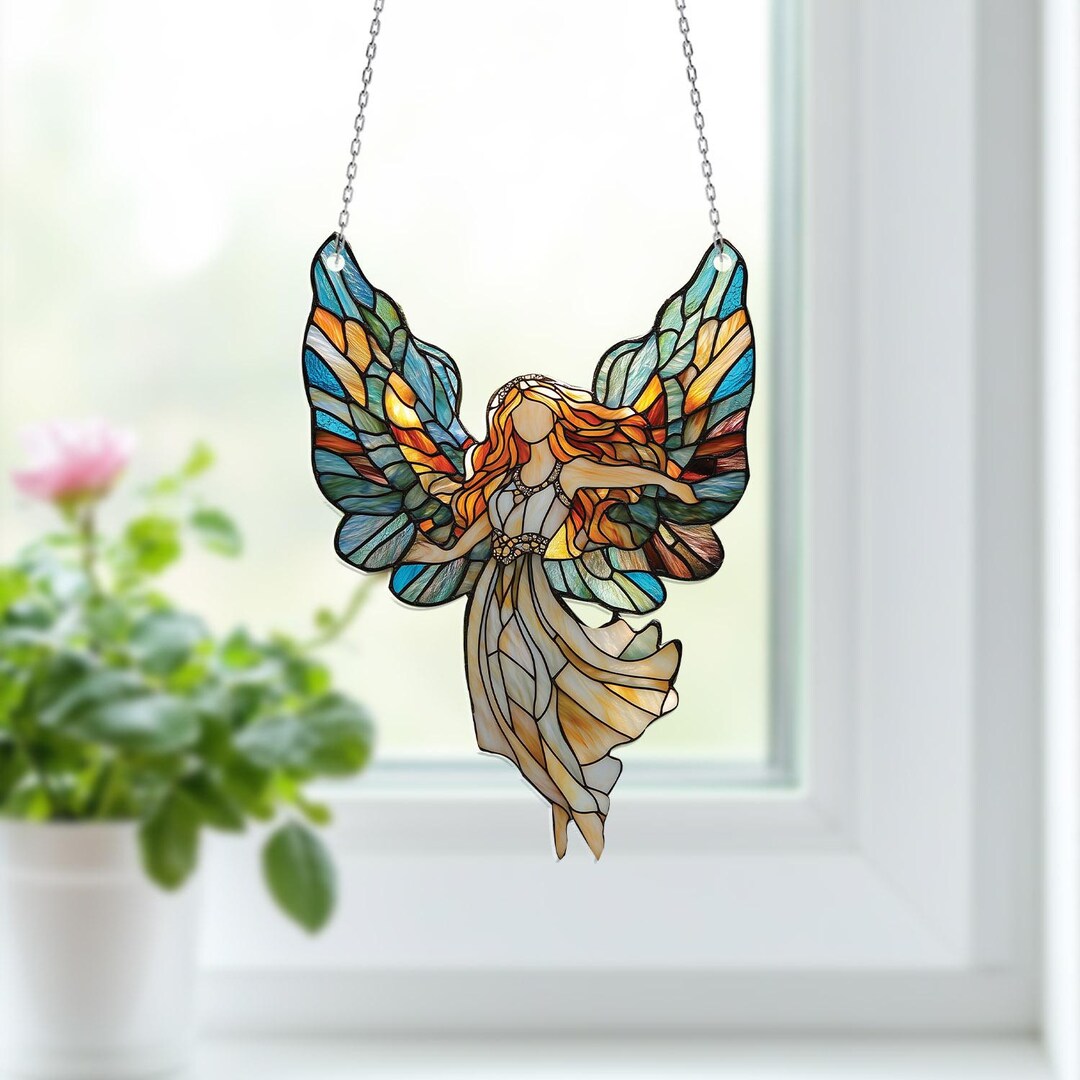 Angel Window Hanging With Flowing Wings, Ethereal Home Decor, Gift for ...