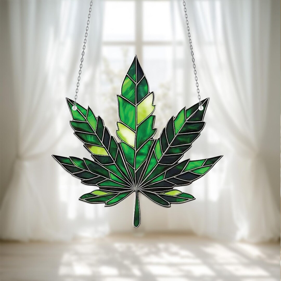Green Leaf Window Hanging, Bold Botanical Leaf Design in Vibrant Green ...