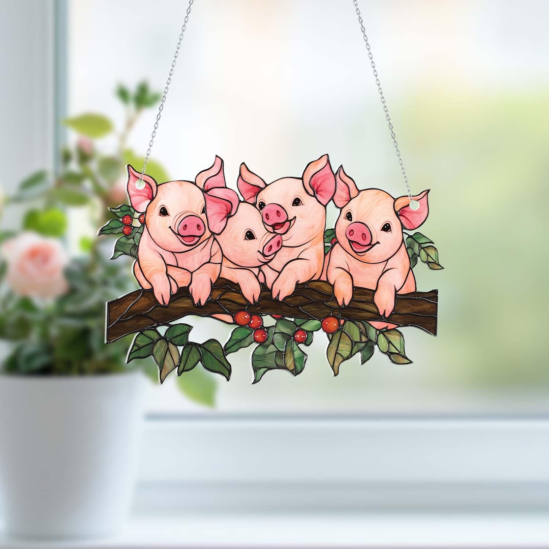 Pig Family Window Hanging, Cute Piglet Farmhouse Decor for Animal ...