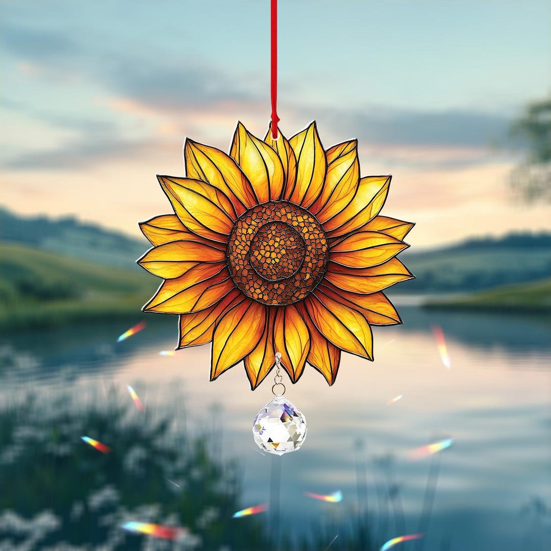 Radiant Sunflower Window Hanging With Crystal Drop – Bright Floral ...