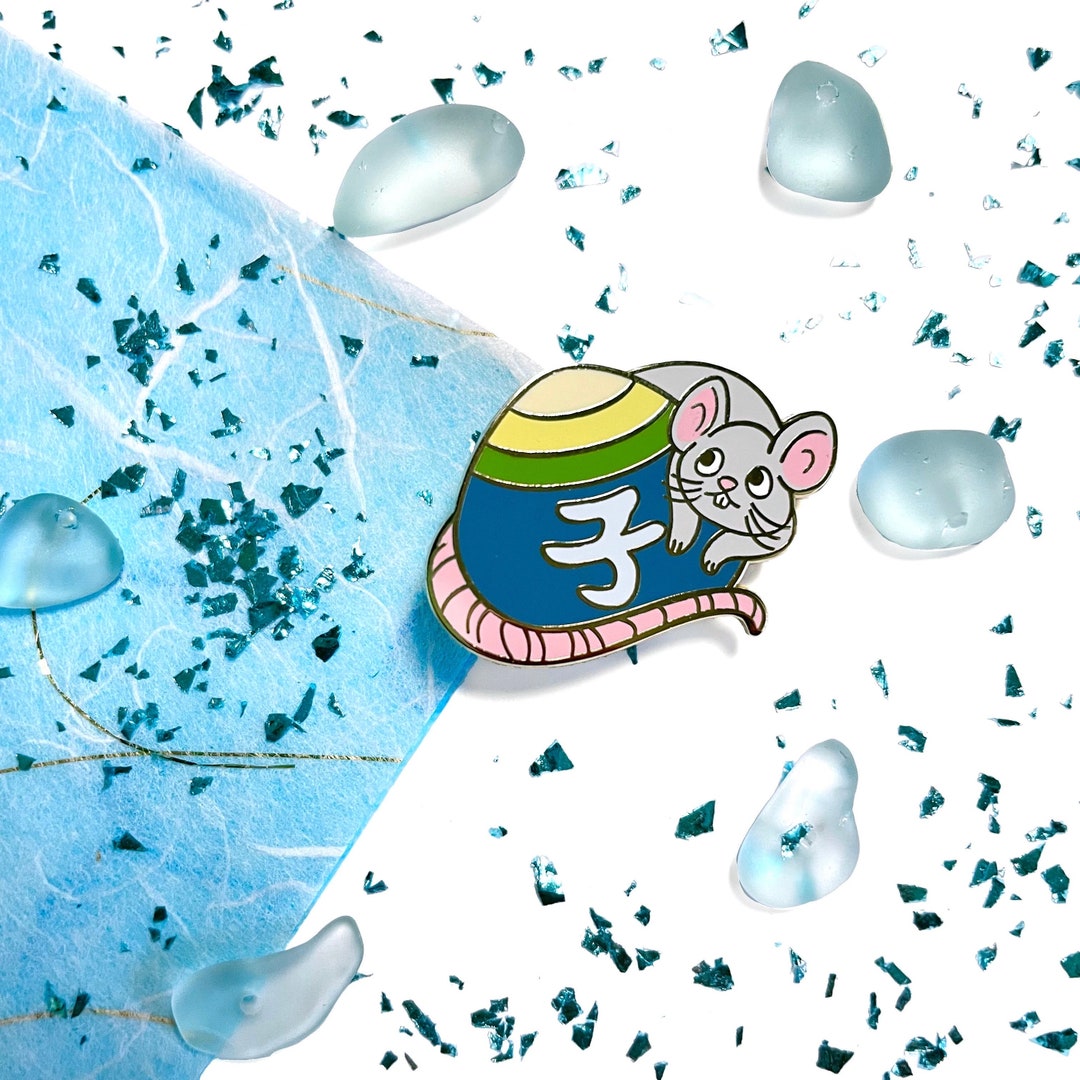 Rat Enamel Pin • Kawaii Japanese Rat With Blue Houju • Traditional ...