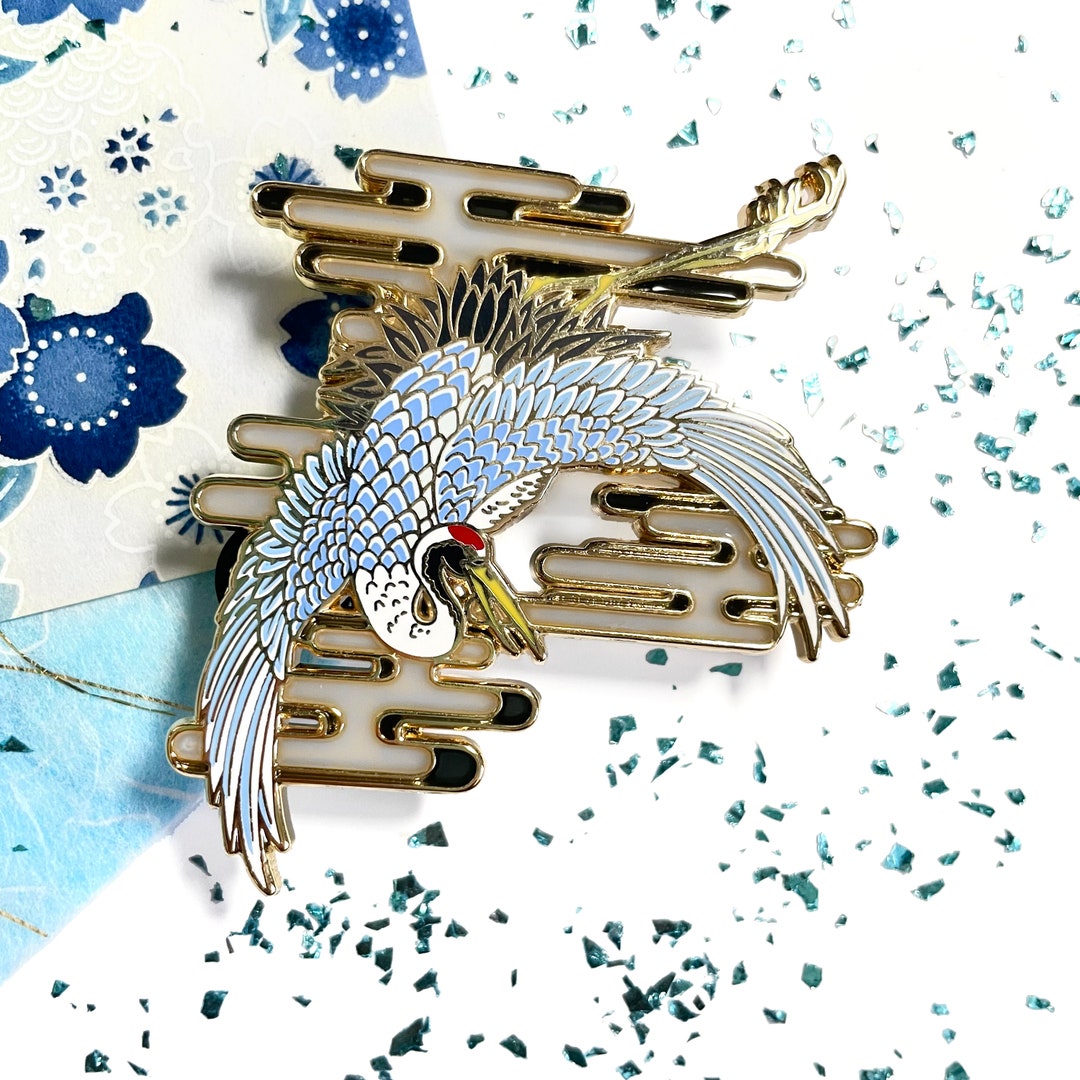 Japanese Crane / Tsuru Pin • Gorgeous Asian Bird Stained Glass • Enamel ...