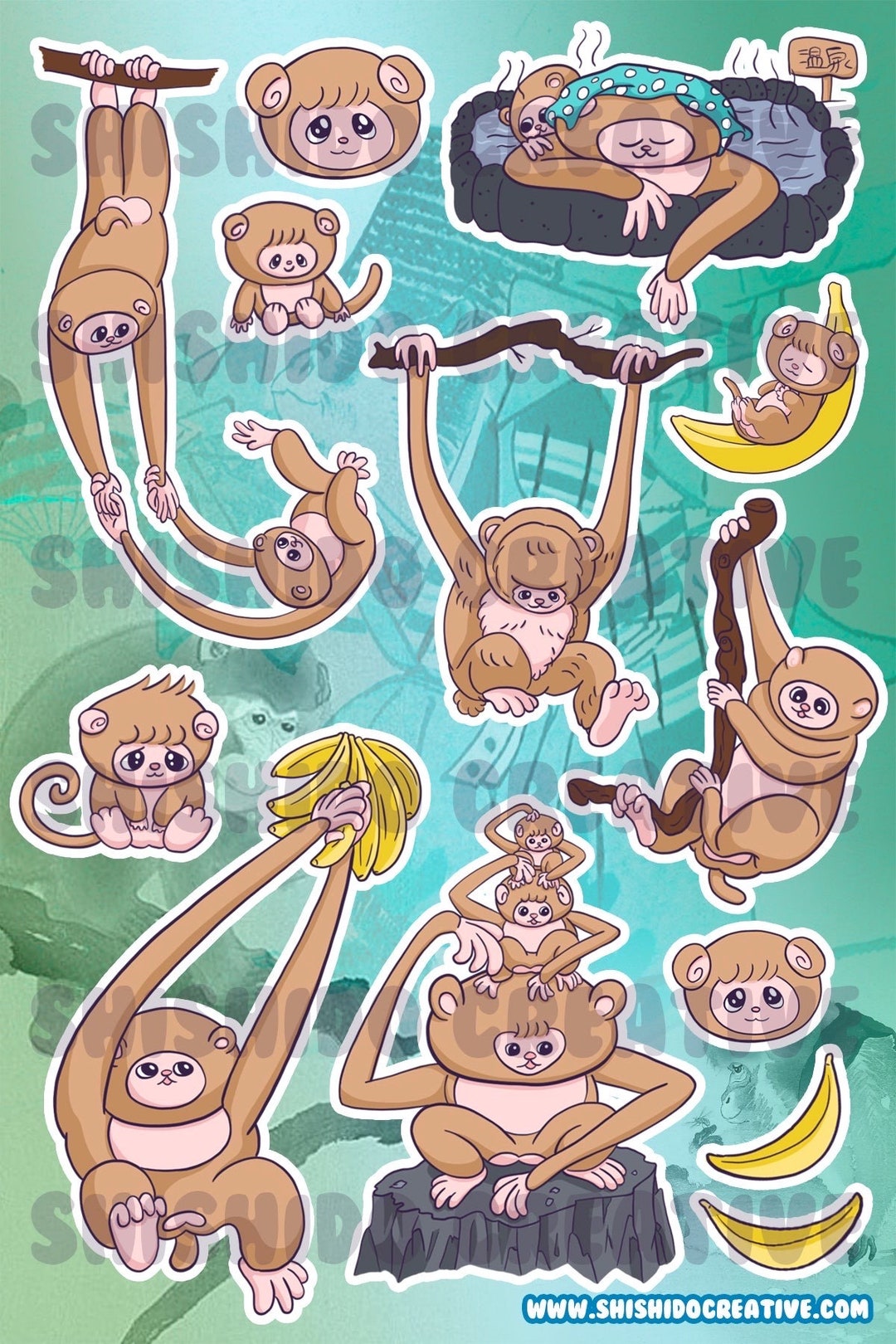 Bujo Vinyl Sticker Sheet Japanese OC Monmo Kawaii Hot Spring Monkey - Etsy