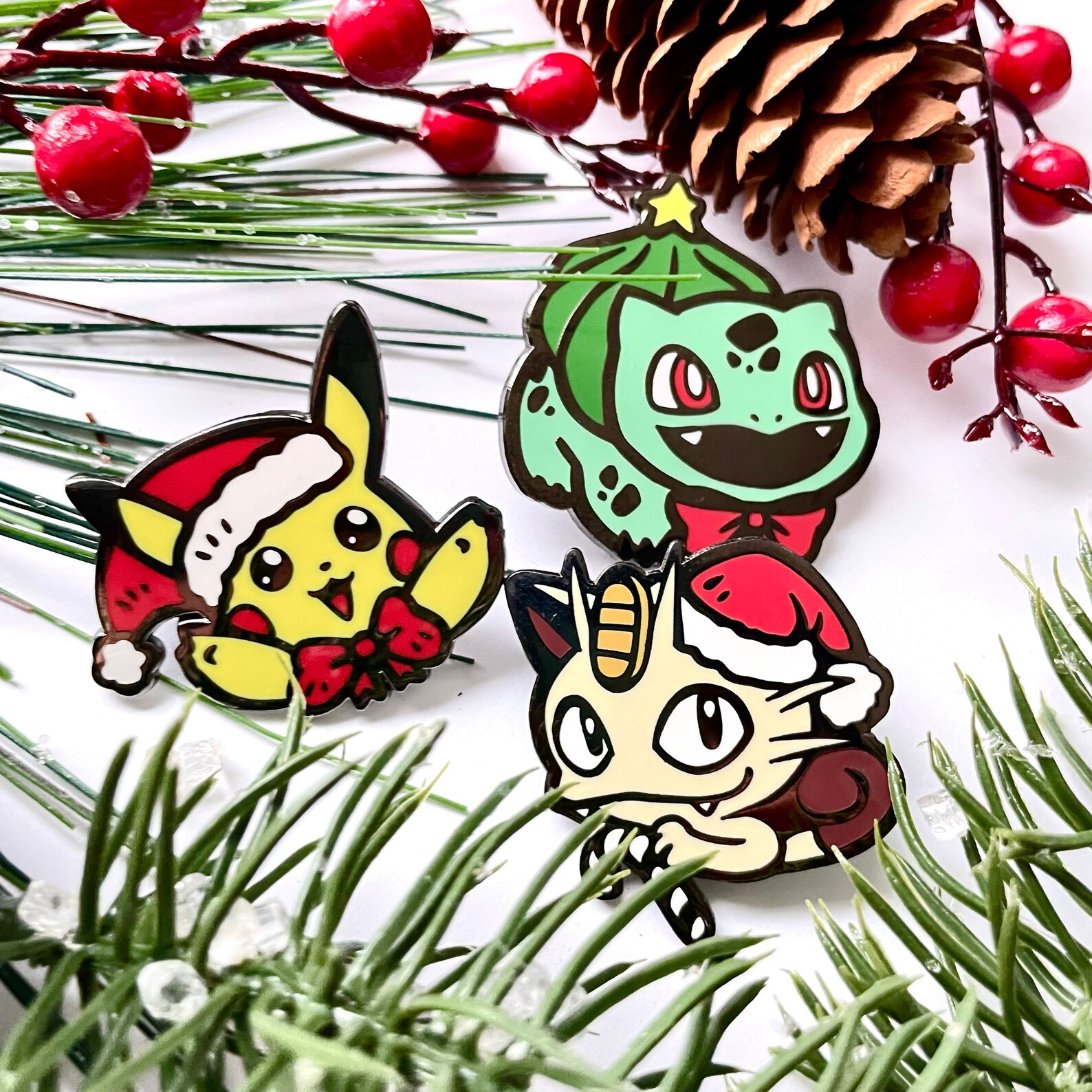 Meowth Pokémon Christmas Enamel Pin Pocket Monster Santa - Etsy