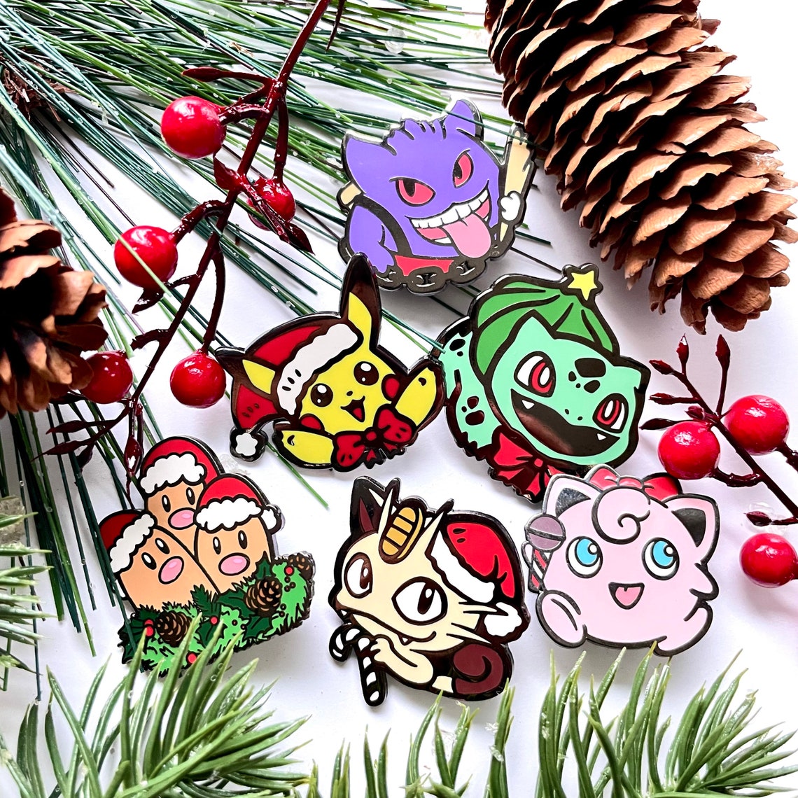 Meowth Pokémon Christmas Enamel Pin Pocket Monster Santa | Etsy
