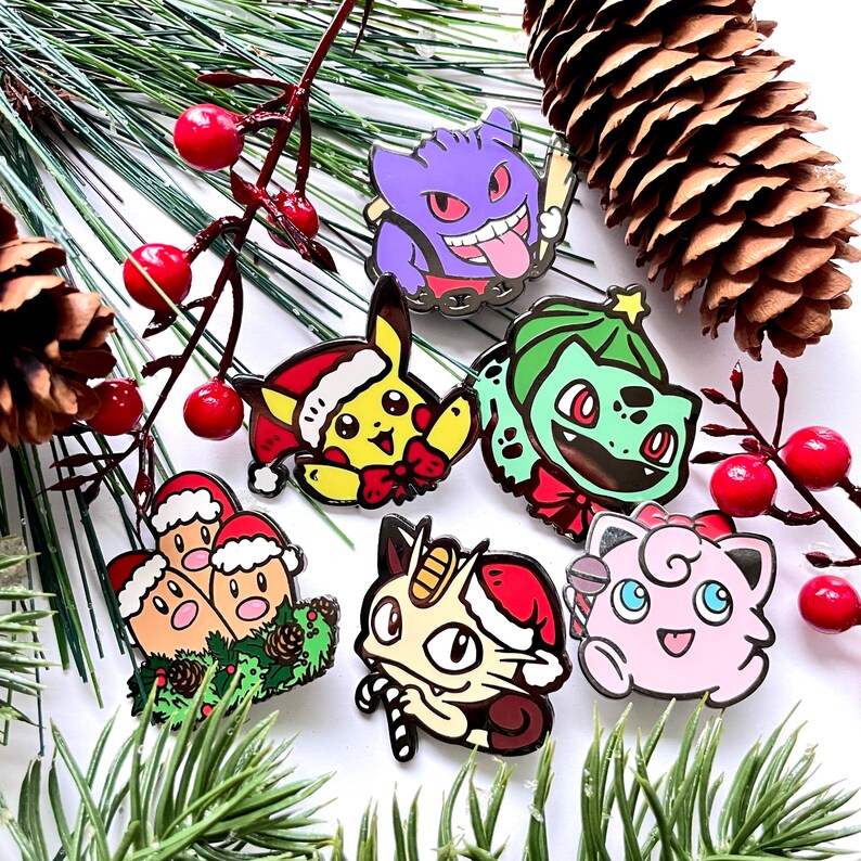 Meowth Pokémon Christmas Enamel Pin Pocket Monster Santa | Etsy