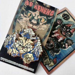 Gato Bakeneko Nekomata Yokai Pin Folclore japonés Calavera Fantasma ...