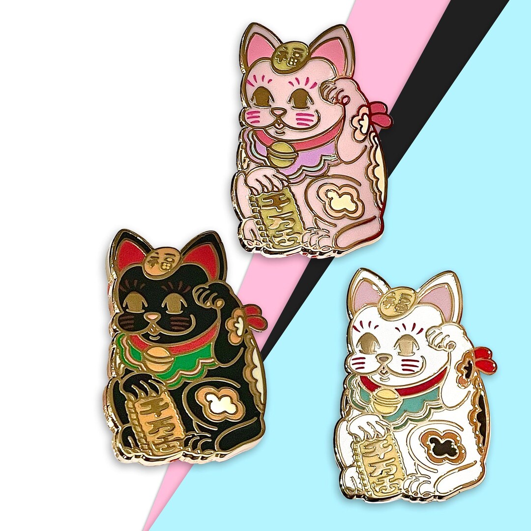 Maneki Neko Enamel Pin • Kawaii Japanese Lucky Beckoning Kitty Cat ...
