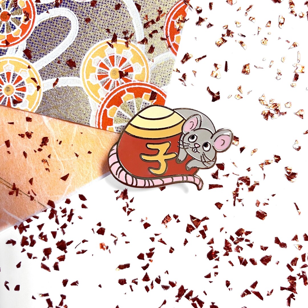 Rat Enamel Pin • Kawaii Japanese Rat With Red Houju • Traditional ...