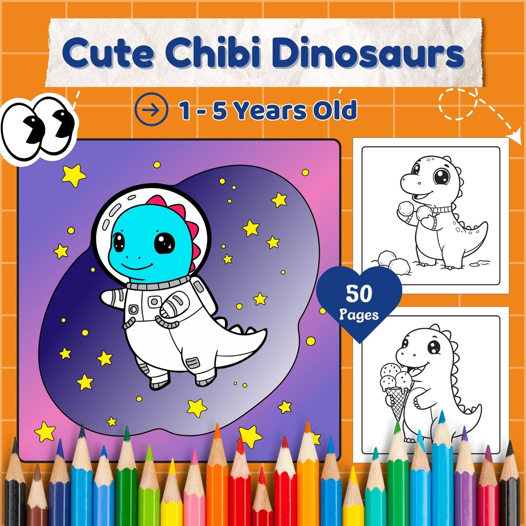 Cute Chibi Dinosaurs Coloring Pages for Kids Cute Toddler Coloring Book ...