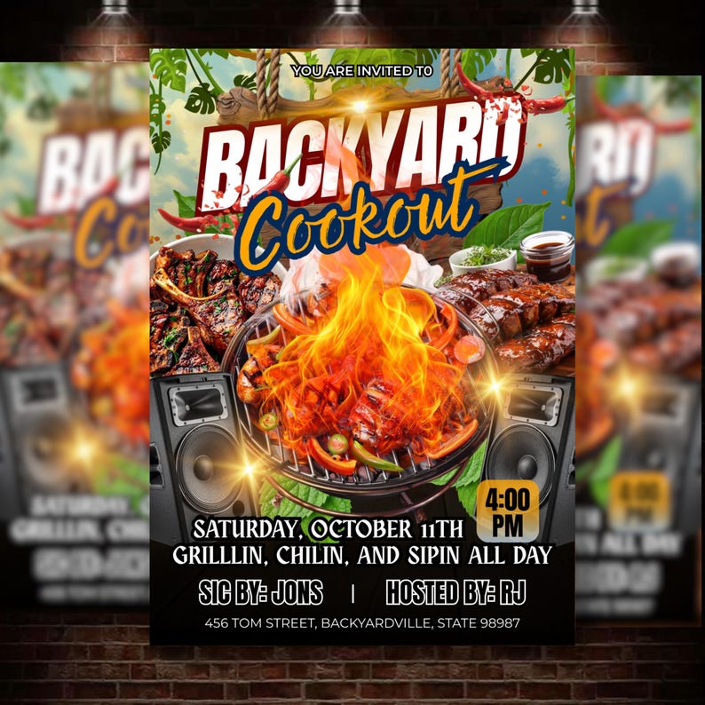 Editable BBQ Cookout Flyer Template, Summer Grill Party (digital ...