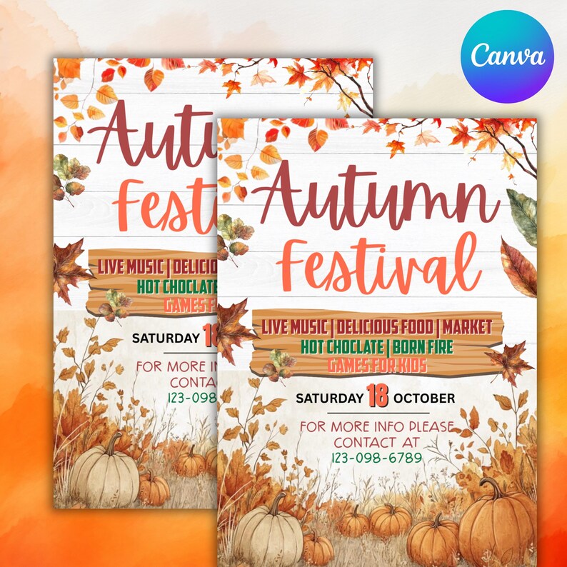 Autumn Festival Flyer, Fall Floral Flyer, Digital Fall Party Flyer ...