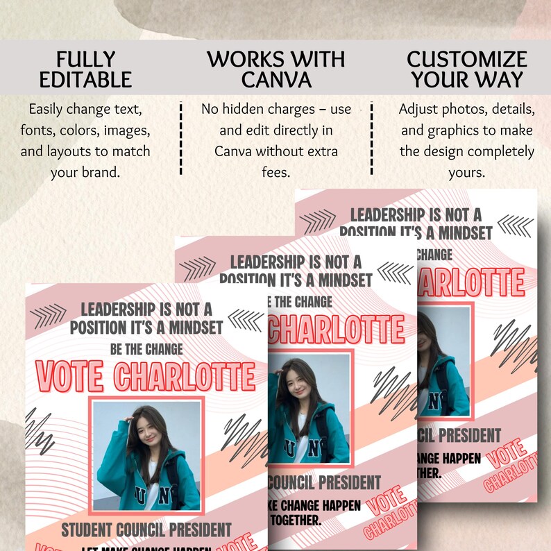 Student Council Campaign Flyer Template, Editable Canva Poster, School ...