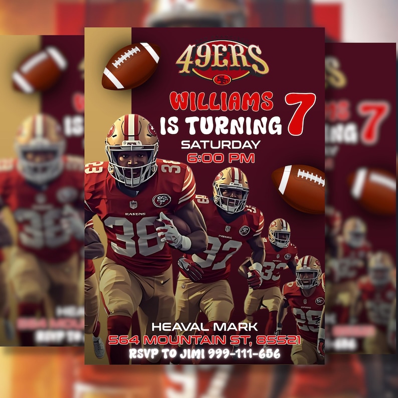 San Francisco 49ers Birthday Invitation, Digital Football Party, San ...