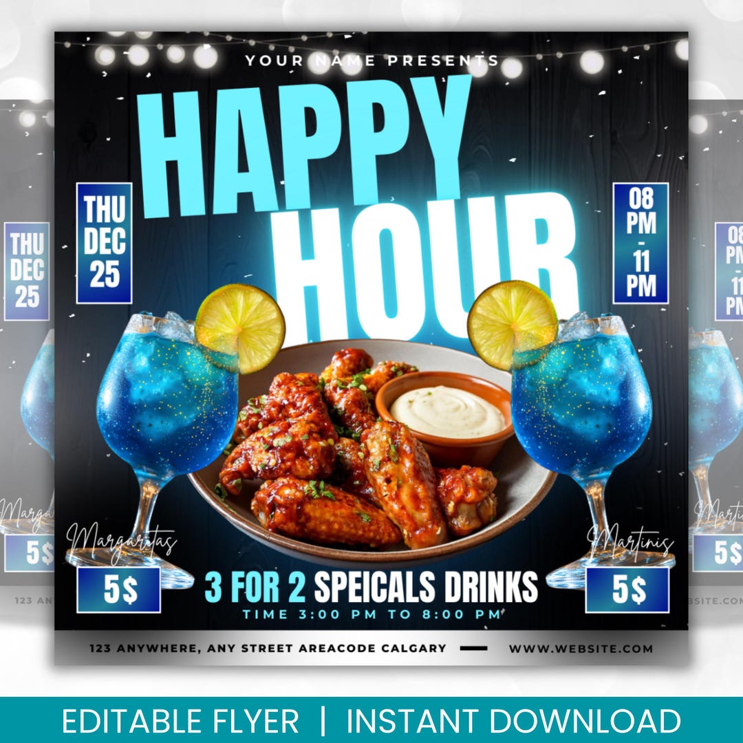 Editable Motion Animated Club Happy Hour Flyer, Animated Wing Night ...